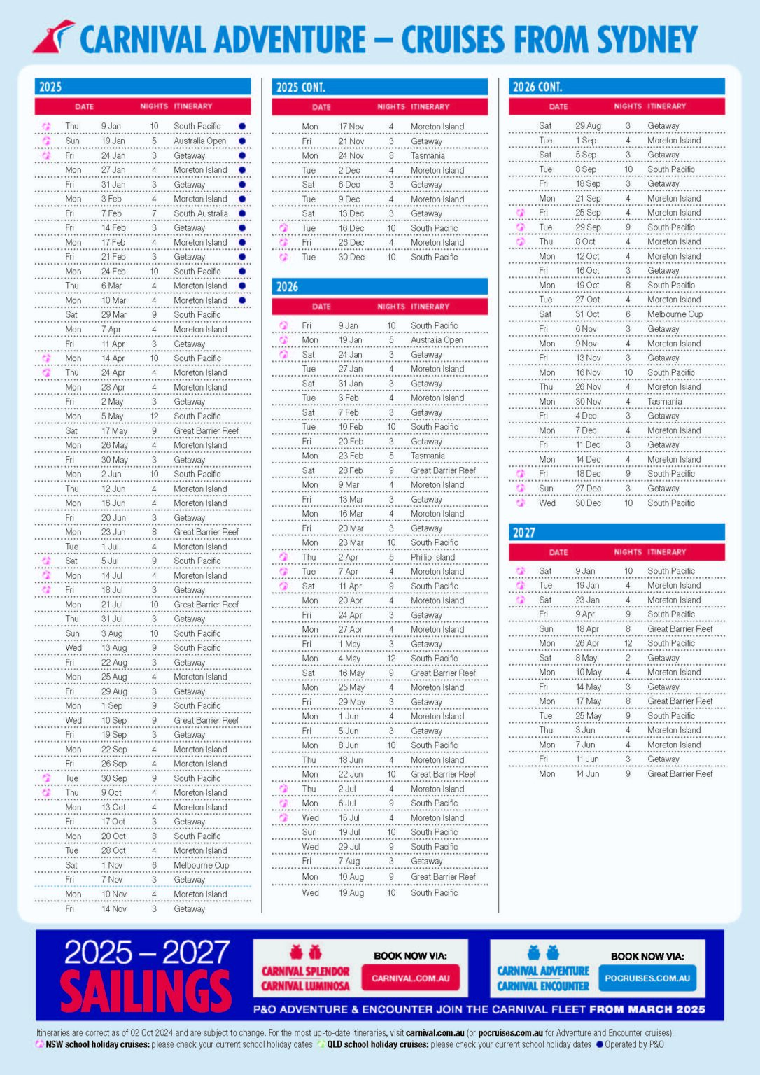 Carnival Cruise Line's 2026/27 Itineraries With Homeports In Sydney And ...
