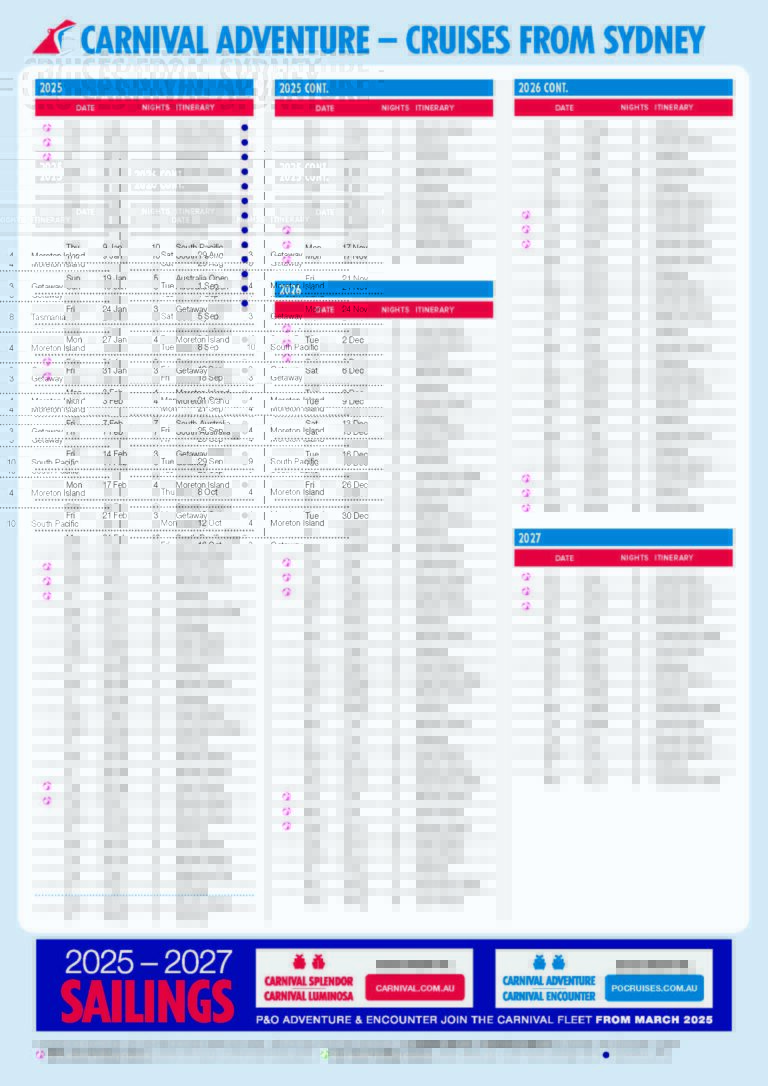 Carnival Cruise Line's 2026/27 Itineraries With Homeports In Sydney And ...